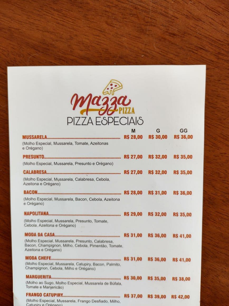 Menu at Mazza Pizza restaurant, Belo Horizonte