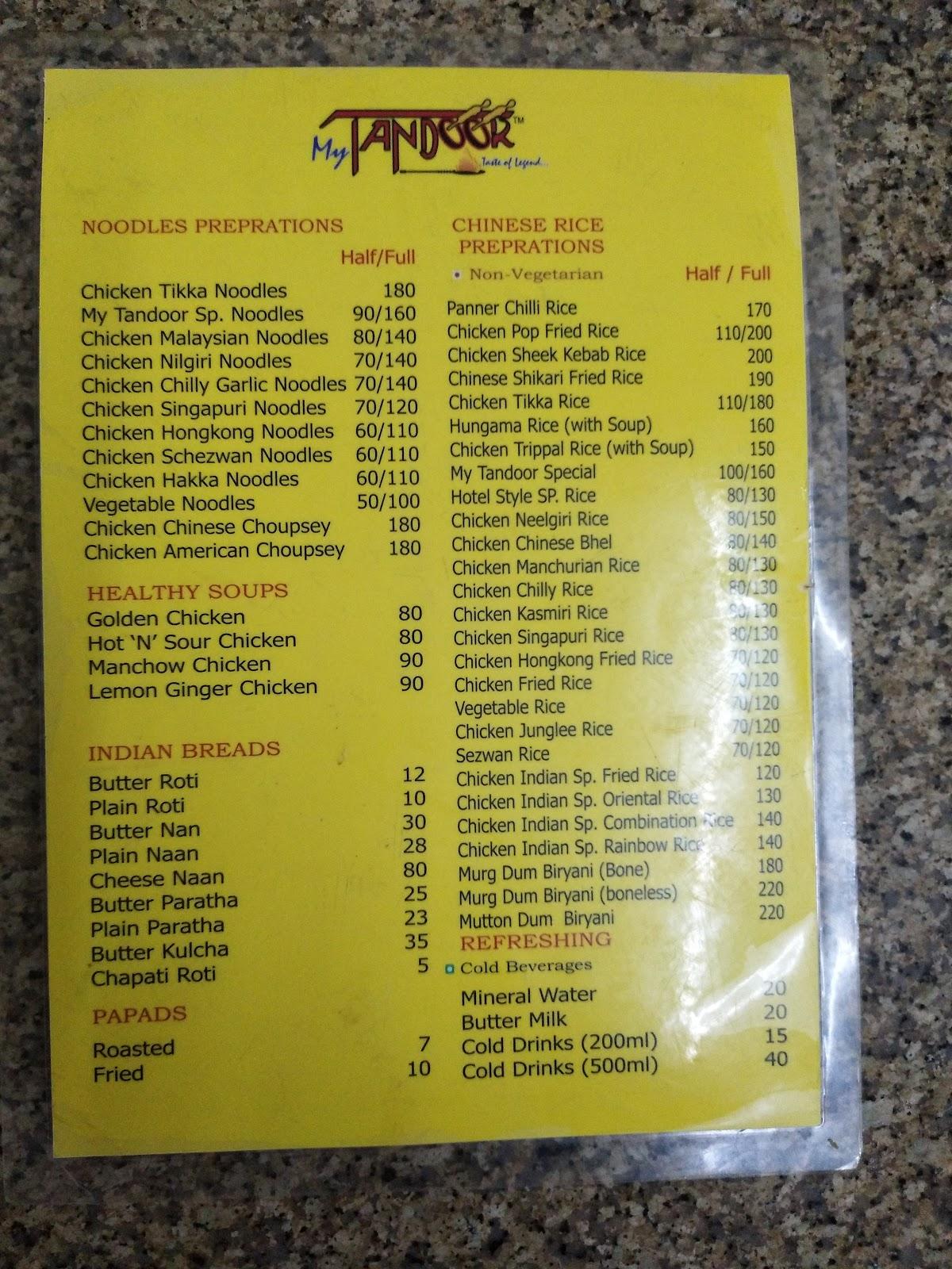 Menu at My Tandoor Restaurant, Ahmedabad, Gol-limda