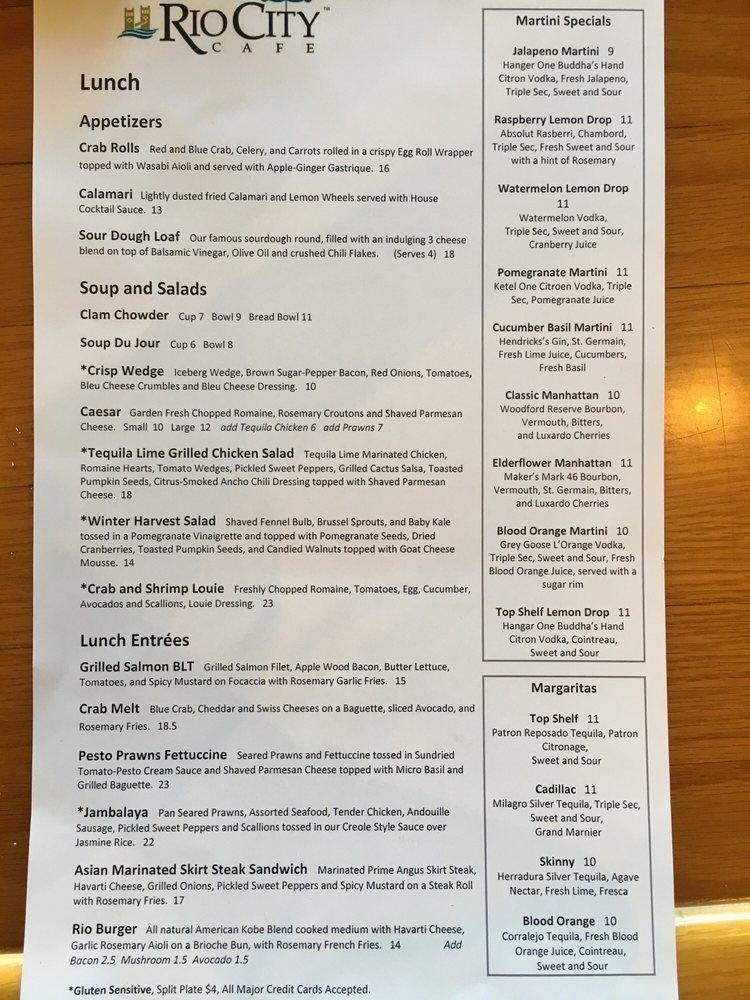 Menu at Rio City Cafe, Sacramento, Front St