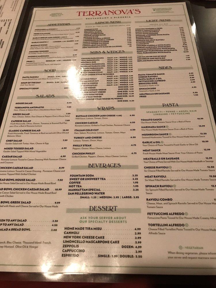 Menu at Terranova's Restaurant and Pizzeria, Bunnell