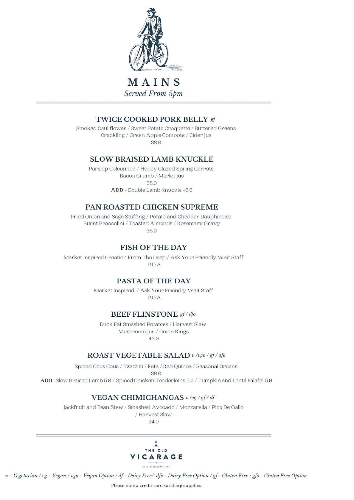 Menu at The Old Vicarage Cafe, Restaurant & Bar, Christchurch