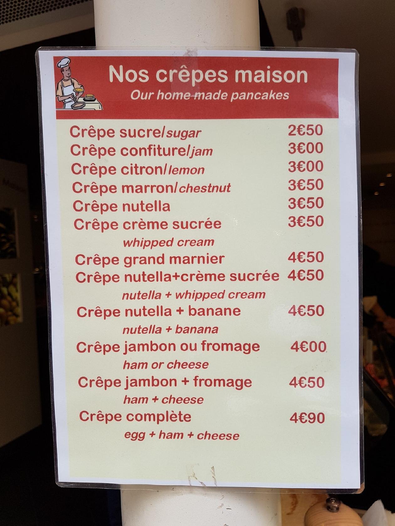 Menu at Tutti Sensi restaurant, Paris