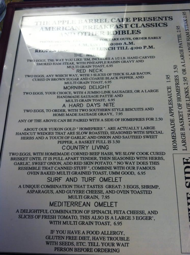 Menu at Apple Barrel Store + Cafe, Schoharie, 115 NY-30A