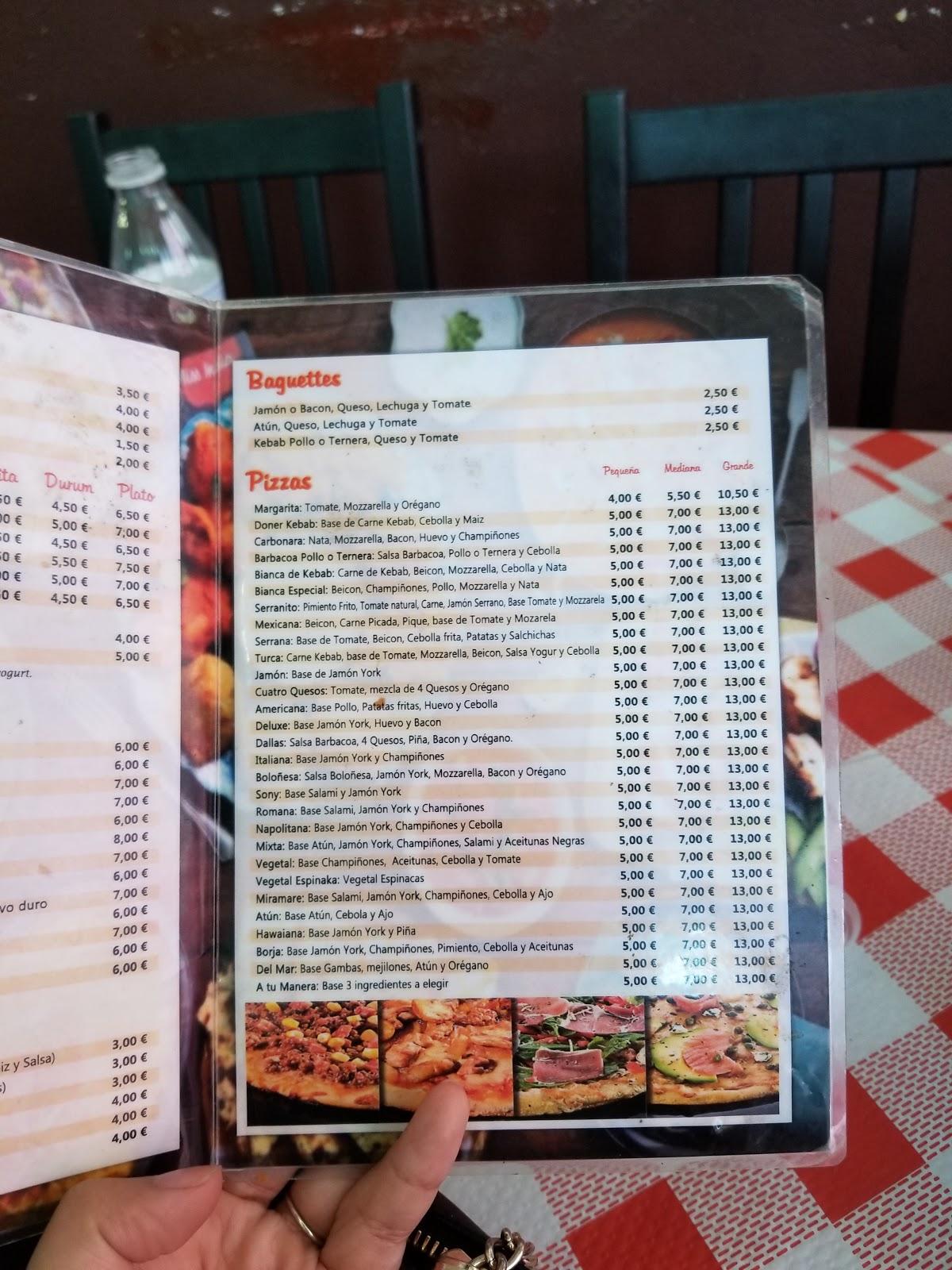 Menu at Baba Sultan Kebab restaurant, Ronda, C. Madereros