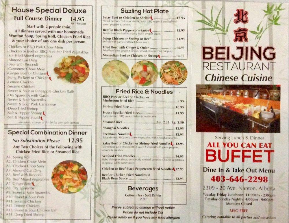 Menu at Beijing Restaurant, Nanton