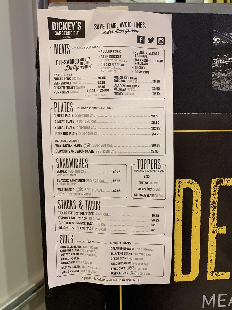 Menu at Dickey's Barbecue Pit, Fairfax, Fair Oaks Mall Ste M123