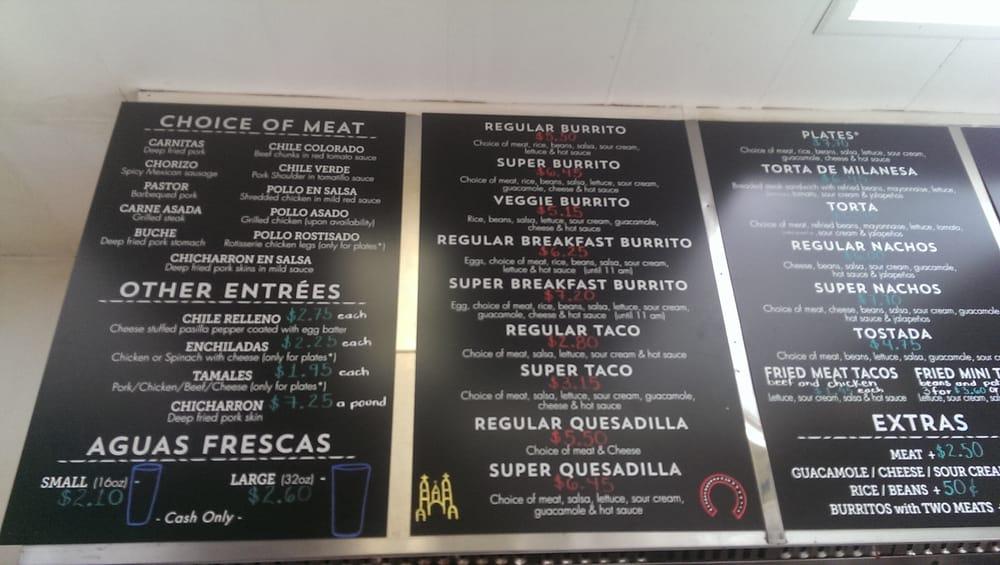 Menu at La Tapatia Mexicatessen restaurant, South San Francisco