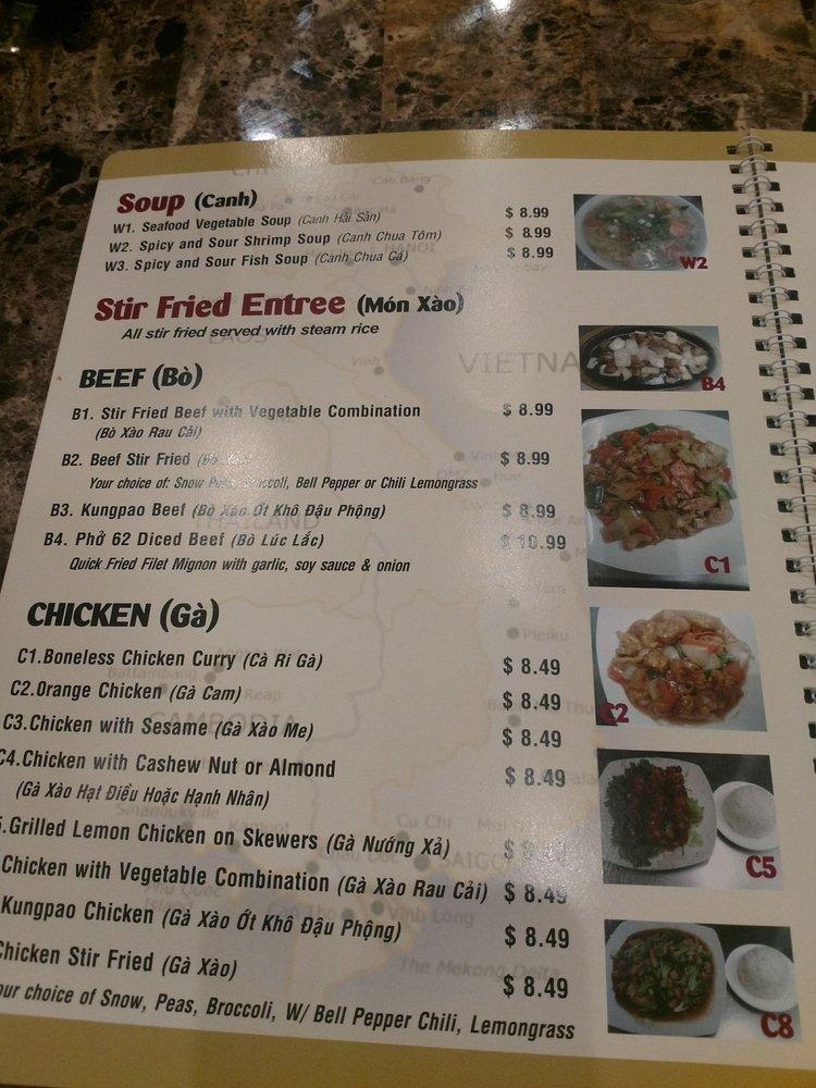 Menu at Phở 62 Grill and Noodle restaurant, Rialto