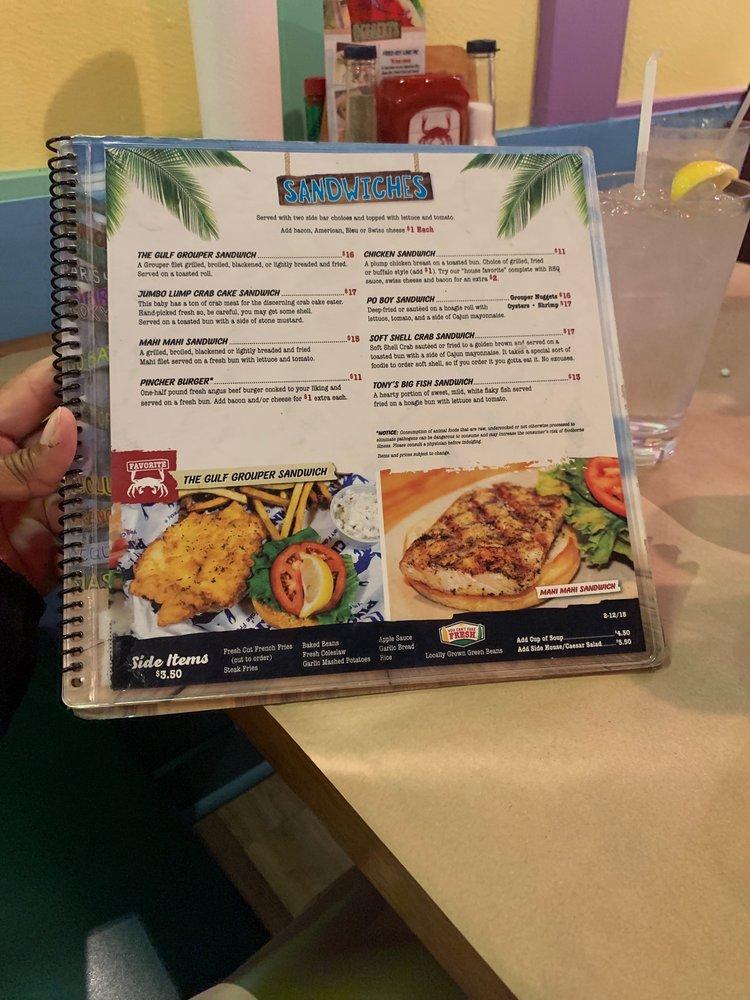 Menu at Pinchers restaurant, Venice, 900 Venetia Bay Blvd