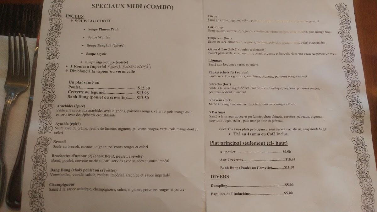 Menu au Restaurant Royaume Khmer, Mont-Saint-Hilaire