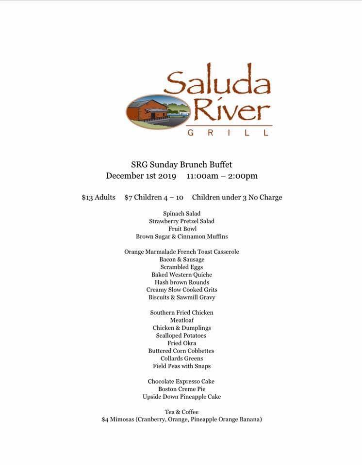 Menu at Saluda River Grill pub & bar, Piedmont