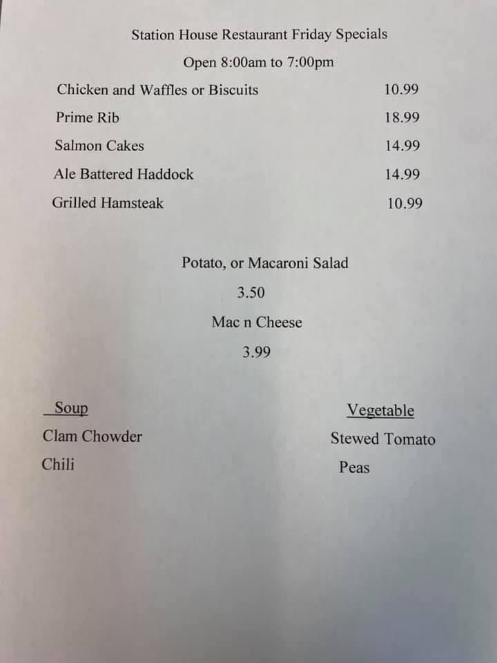 Menu at Station House restaurant, Montgomery, 44 Montgomery St