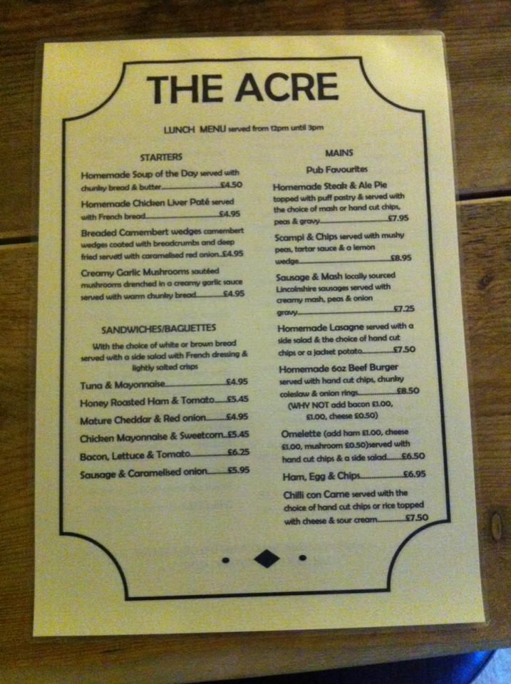 Menu at The Acre pub & bar, March