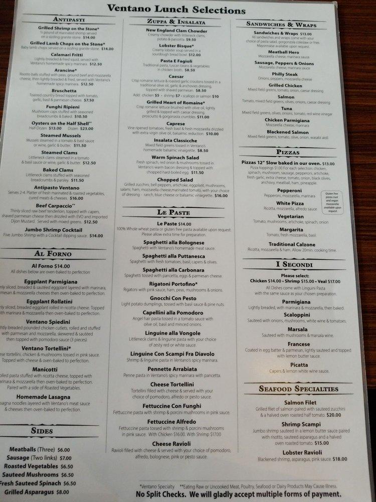 Menu at Ventano Italian Grill & Seafood restaurant, Henderson