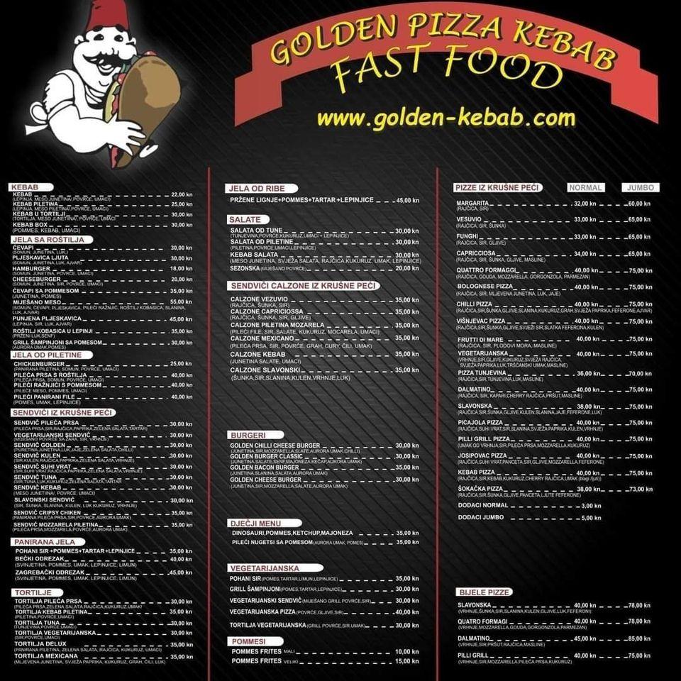 Menu at Golden Kebab Fast Food 54 Ž, Višnjevac