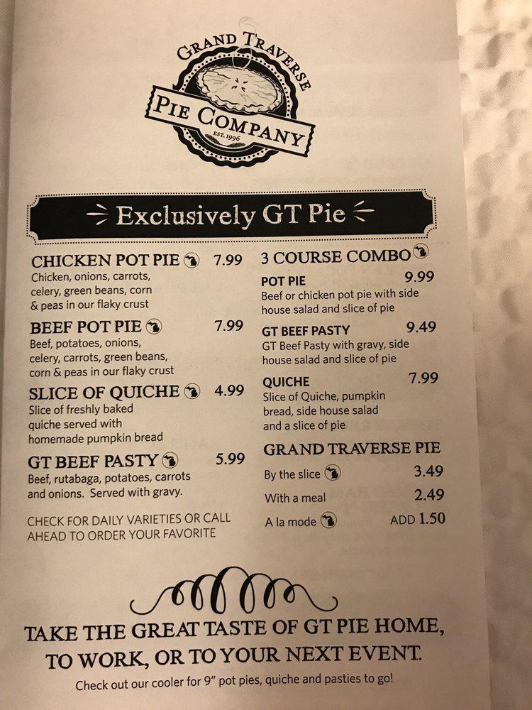 Menu at Grand Traverse Pie Company cafe, Norton Shores