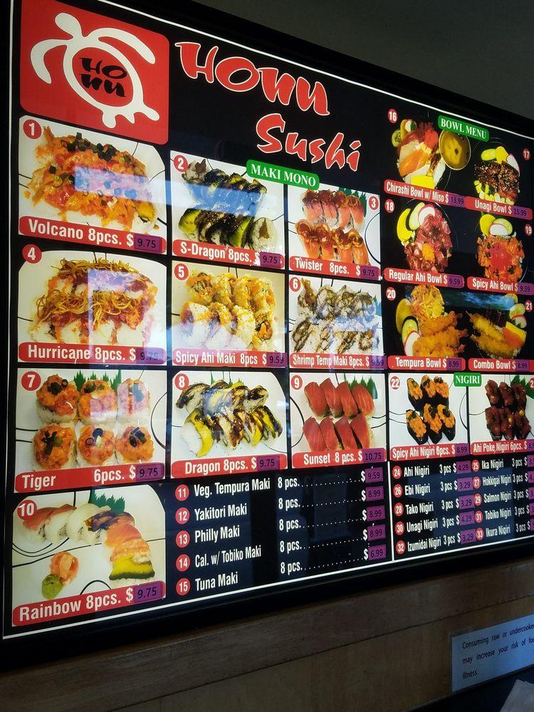Menu at Honu Sushi restaurant, Honolulu