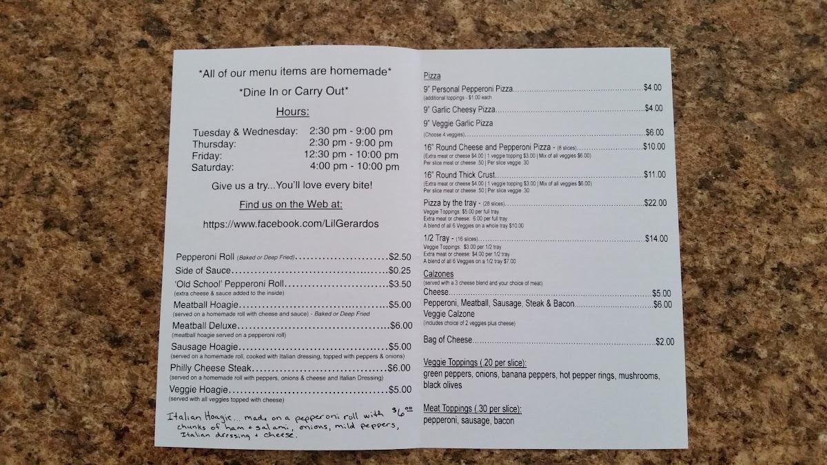 Menu at Lil' Gerardo's pizzeria, Bellaire