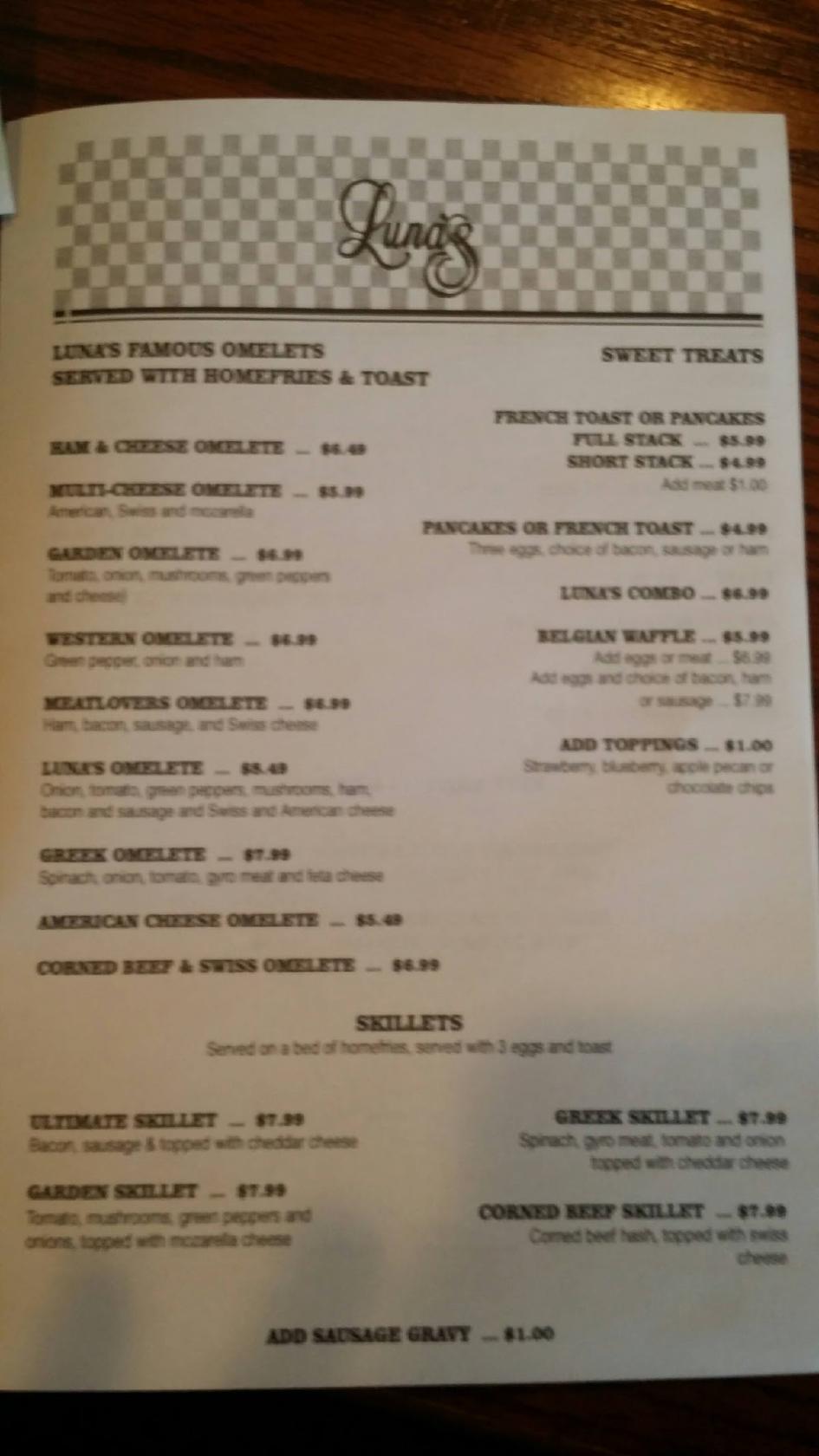 Menu at Luna's Family Restaurant, Brunswick