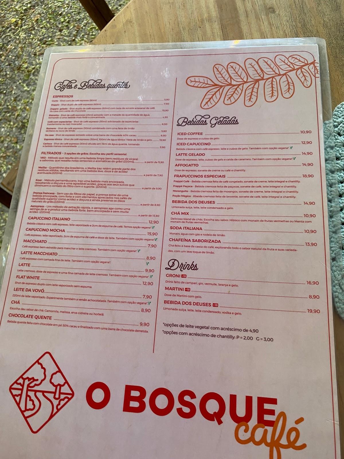 Menu em O Bosque Café, Caruaru