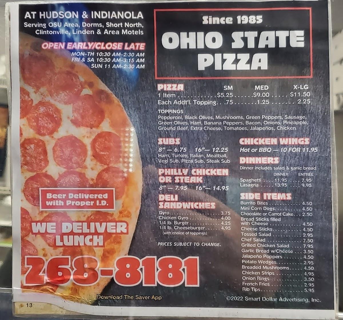 Menu at Ohio State Pizza, llc pizzeria, Columbus