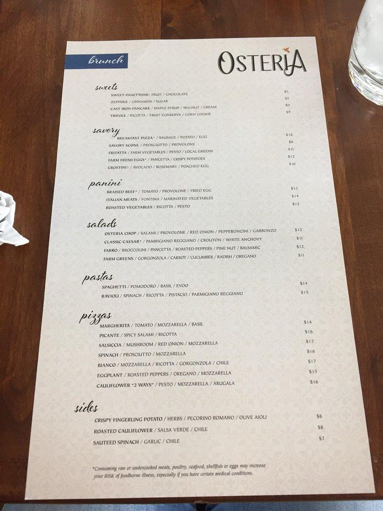 Menu at Osteria pizzeria, Mesa