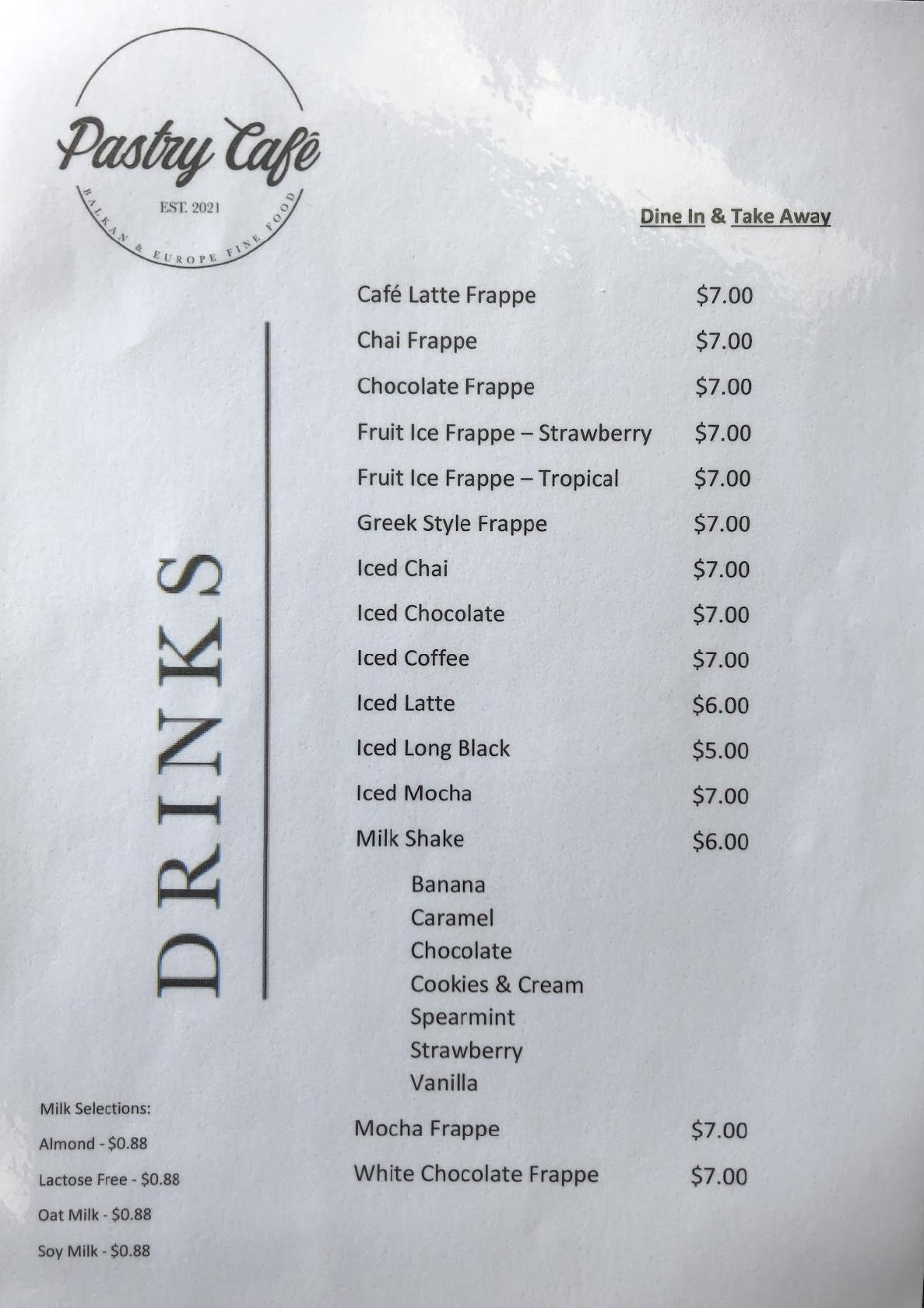 Menu at Pastry Cafe, Darch