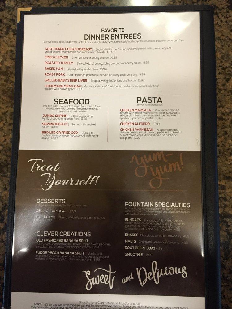 Menu at Sir Hobo’s restaurant, Sun Prairie
