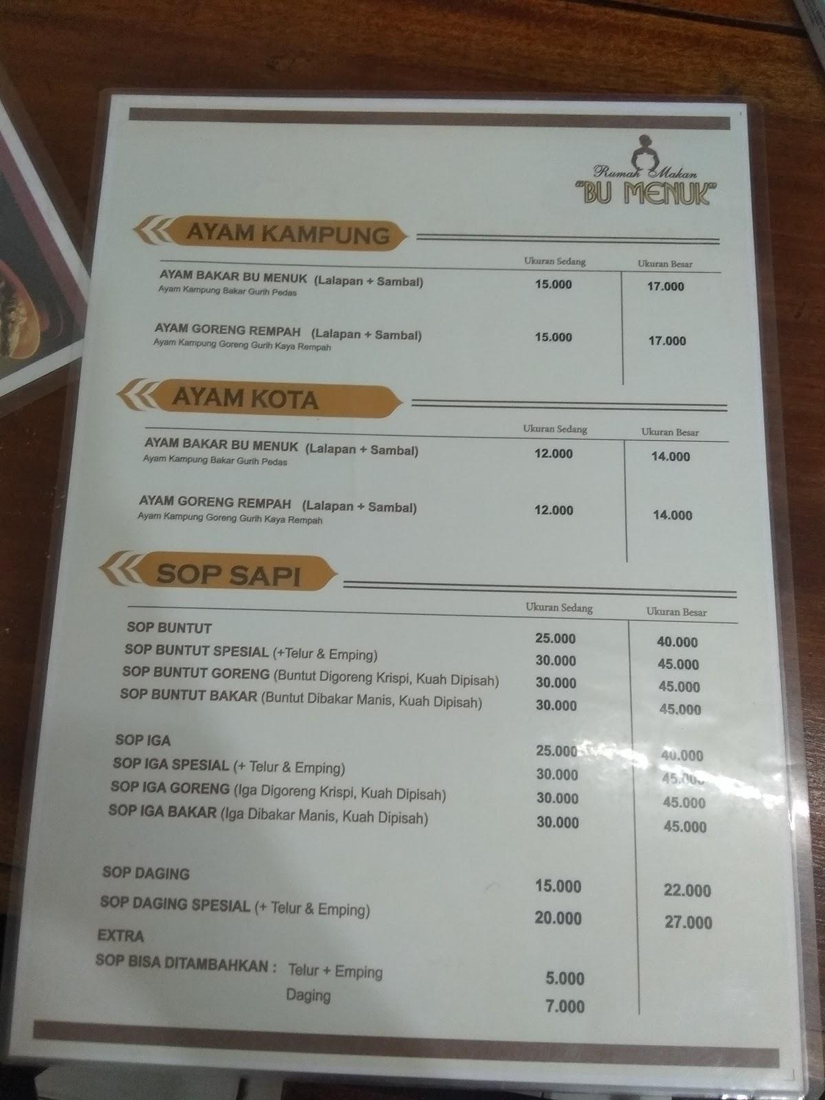 Menu at Sop Buntut Bu Menuk, Purworejo restaurant, Purworejo