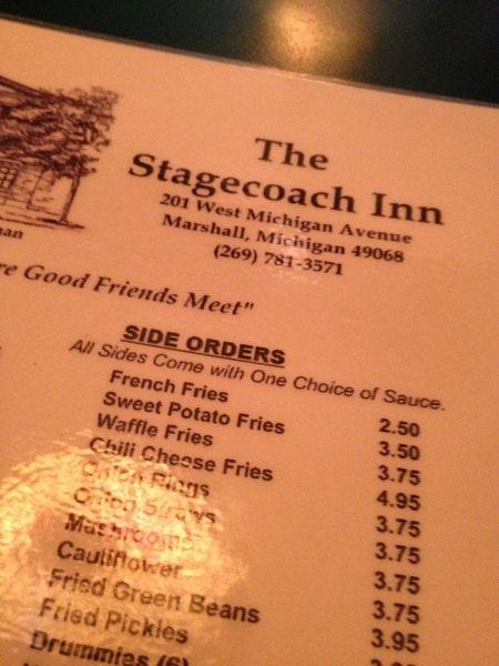 Menu at Stagecoach Inn pub & bar, Marshall