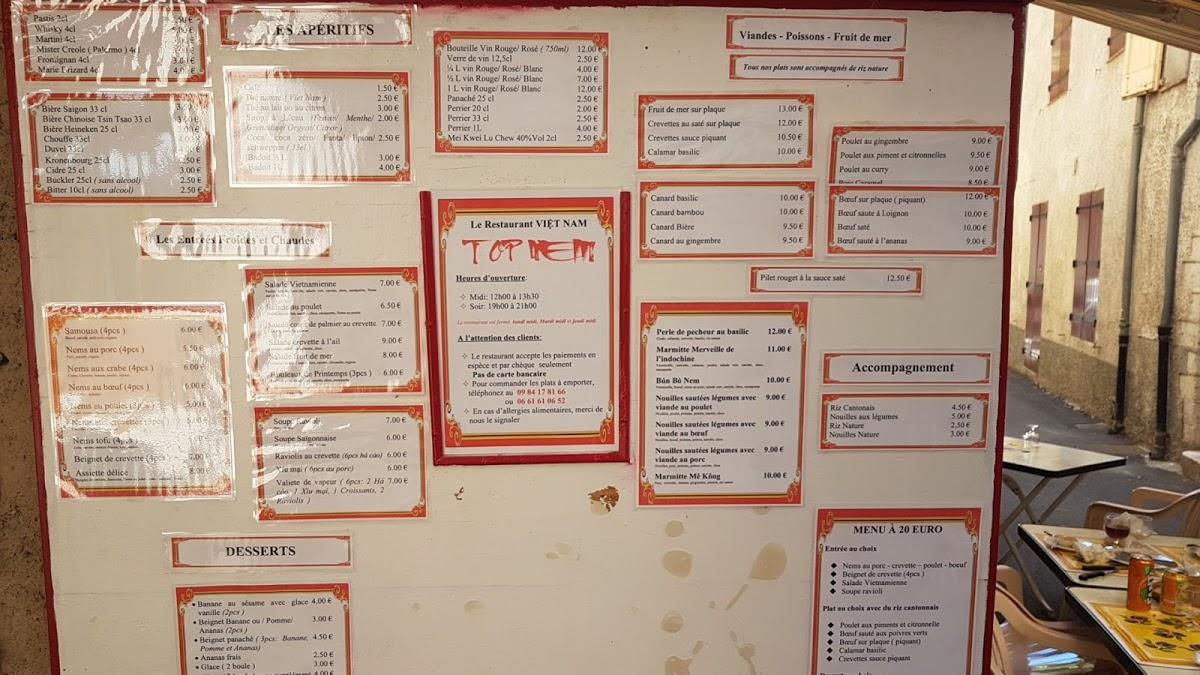 Menu at TOP NEM Vietnamienne Restaurant, Riez