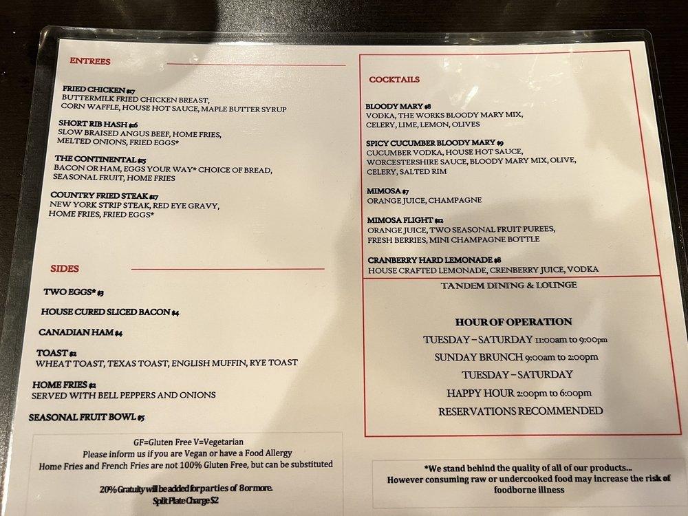 Menu at Tandem Eats pub & bar, Sierra Vista