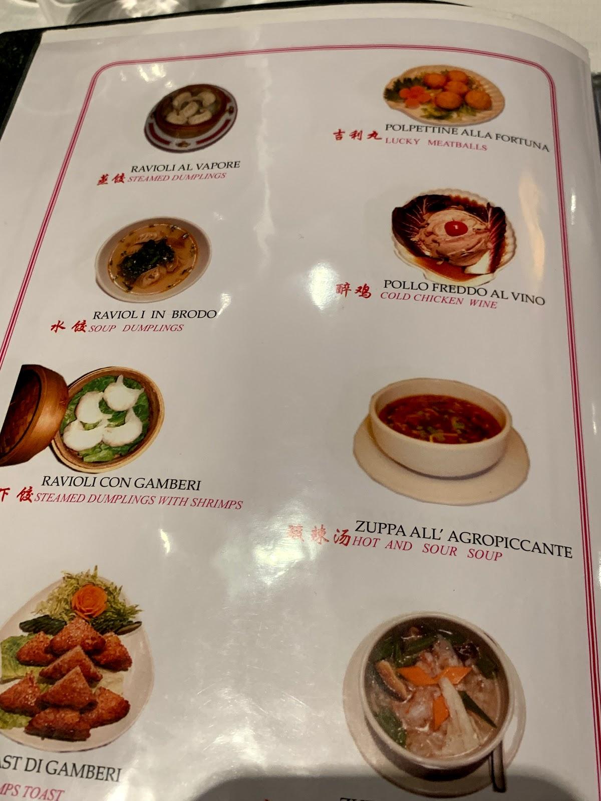 Menu at Tien Tsin Chinese Restaurant, Rome
