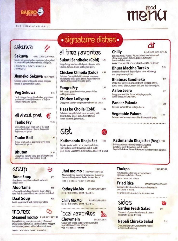 Menu at Bajeko Sekuwa (Himalayan Grill) BBQ, Irving