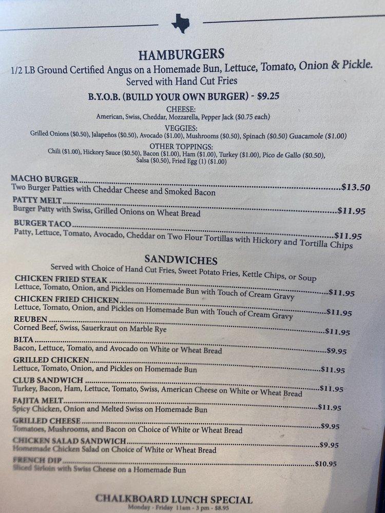 Menu at Greer's Ranch Cafe, Stephenville
