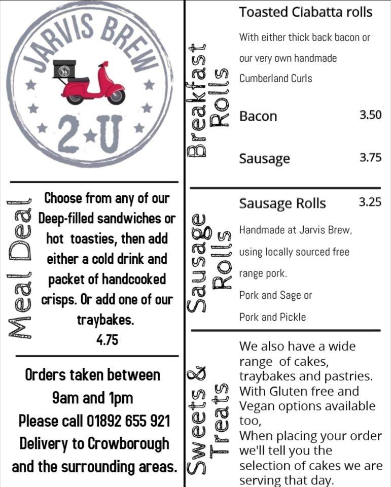 Menu at Jarvis Brew cafe, Crowborough