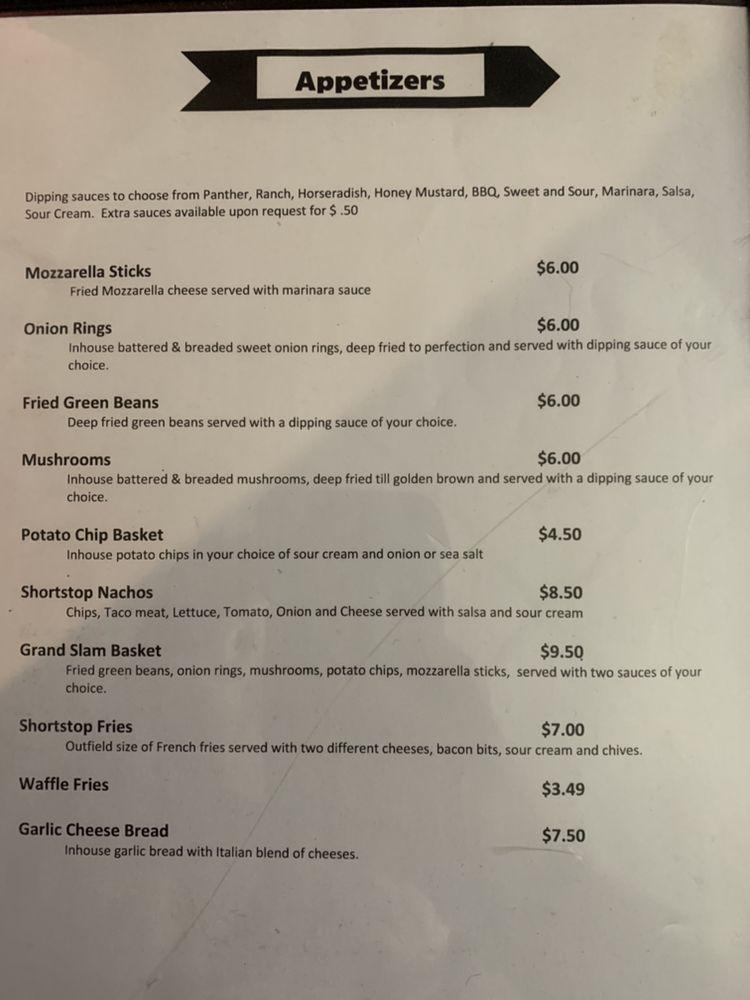 Menu at Shortstop Inn pub & bar, Wakarusa