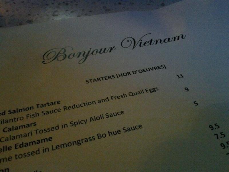 Menu at Bonjour Vietnam restaurant, Phoenix