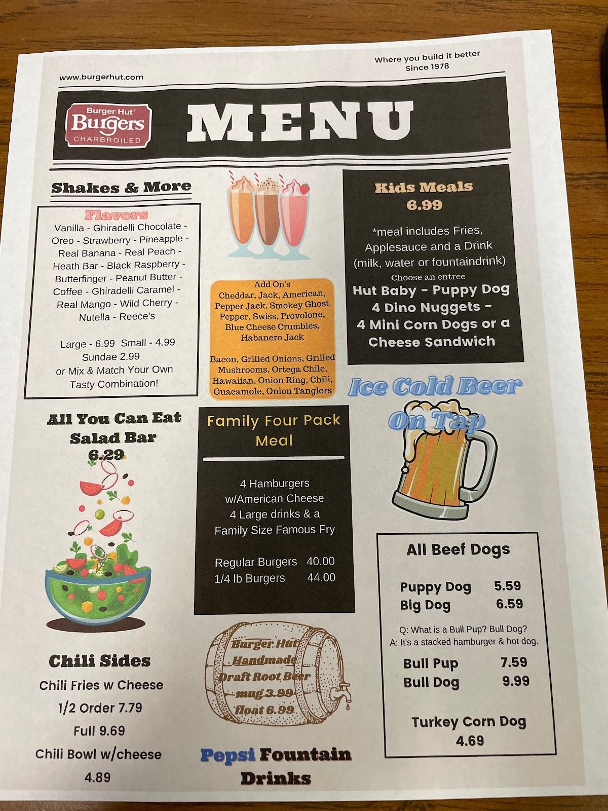 Menu at Burger Hut restaurant, Chico, Cohasset Rd