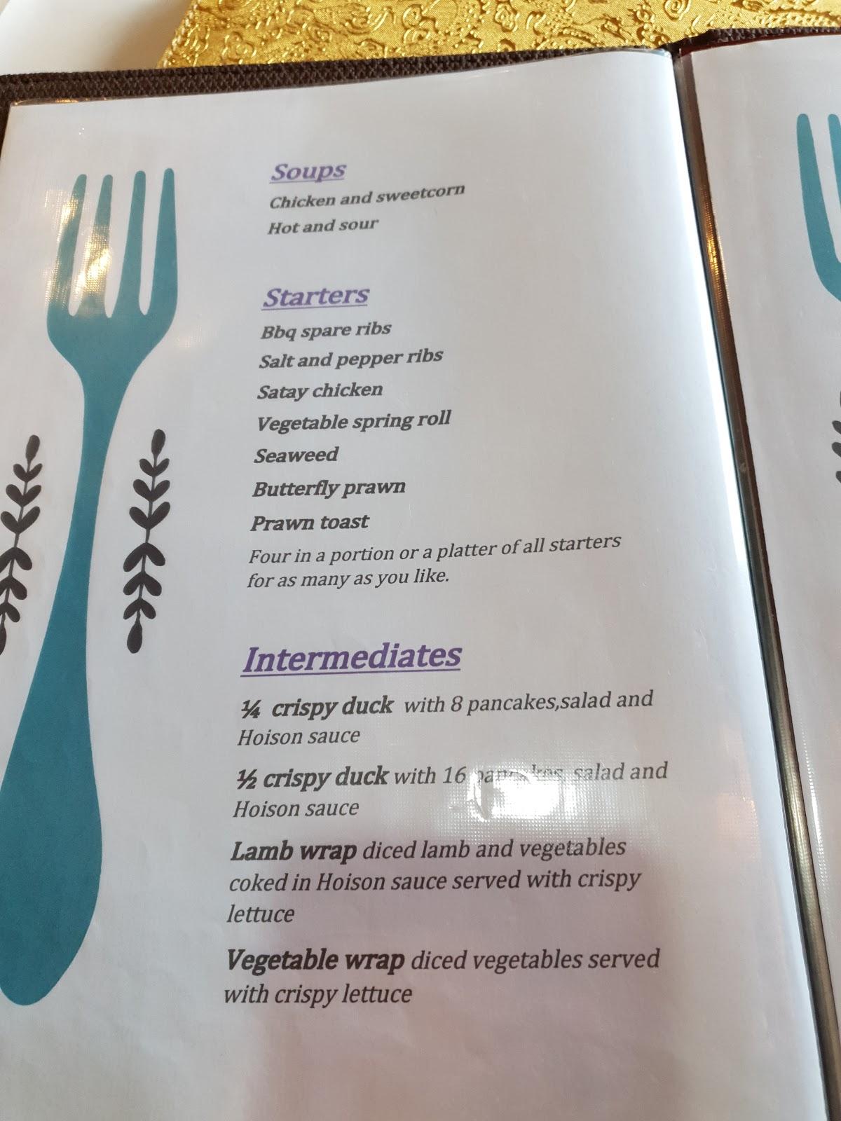 Menu at The Dancing Taipan restaurant, Wadebridge