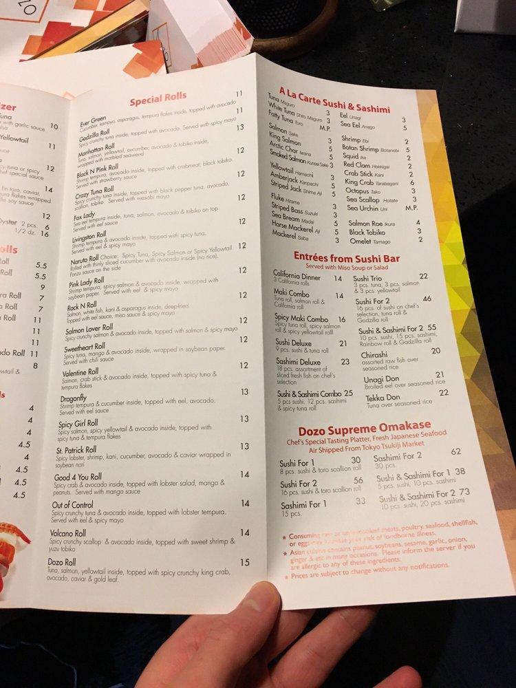 Carta del restaurante Dozo Sushi Asian Cuisine, Livingston