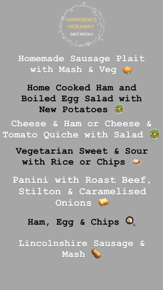 Menu at Harrison's Hideaway fishing tackle, bait & Café restaurant, Brigg