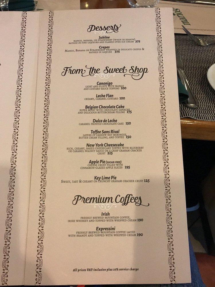 Menu at Mario's 8 Loakan Road, Baguio City steakhouse, Baguio