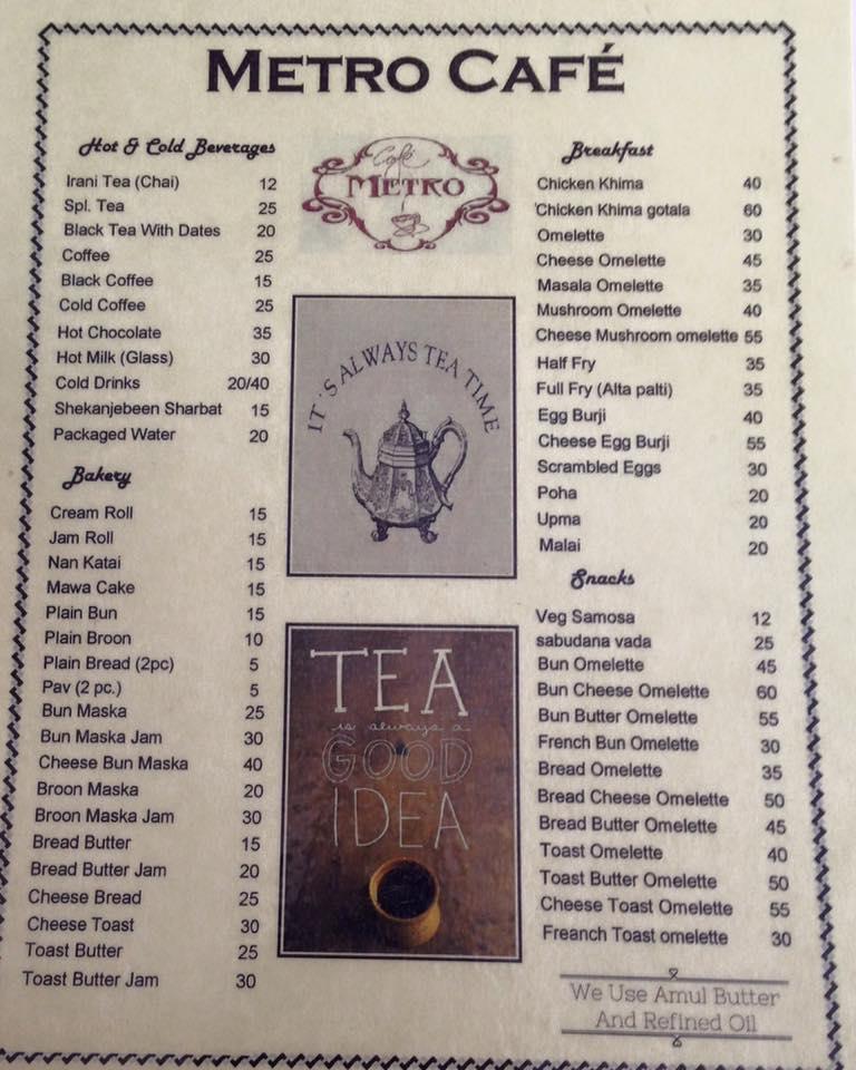 Menu at Metro Cafe, Pune, Opposite Shani Mandir Chowk