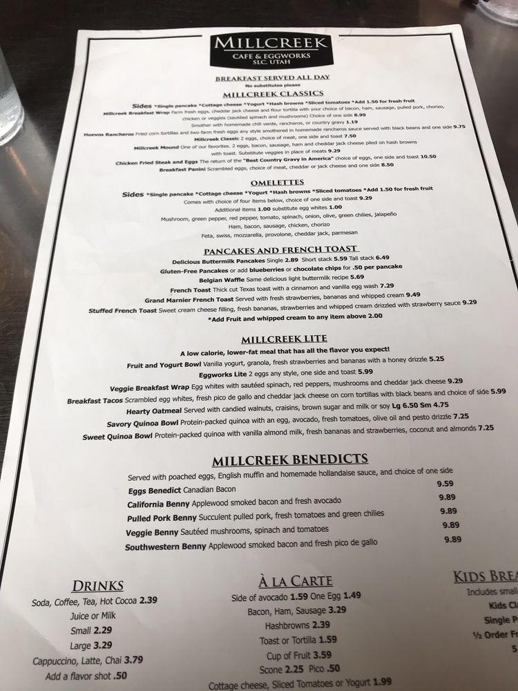 Menu at Millcreek Cafe and Eggworks, Salt Lake City