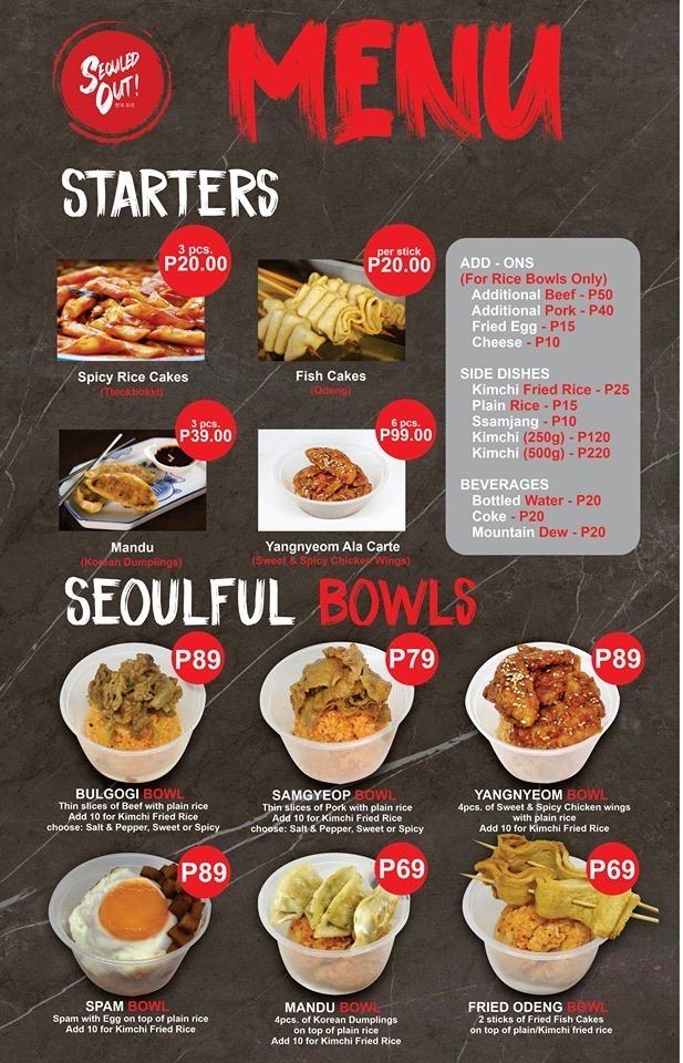 Menu at Seouled Out restaurant, Manila, Leyte St
