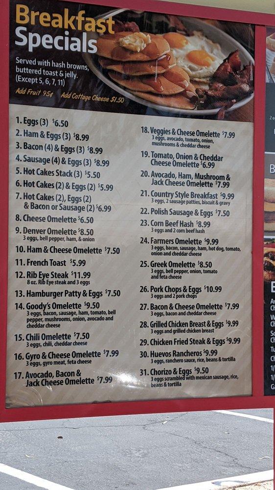 Menu at Goody's Cafe Thousand Palms, Thousand Palms, Varner Rd