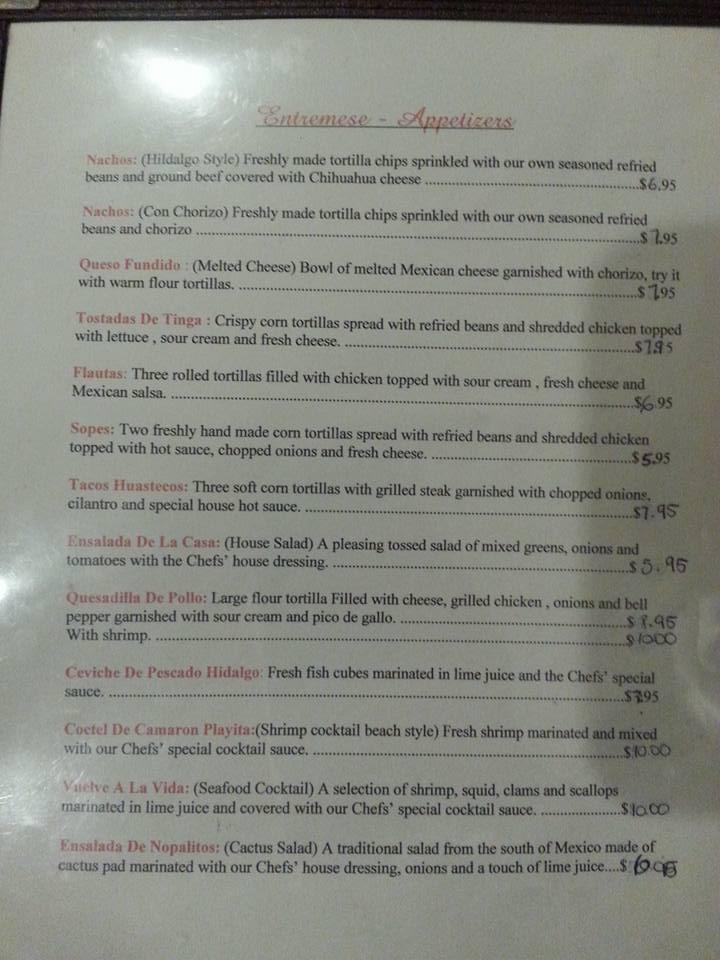 Menu at Hidalgo restaurant, Media