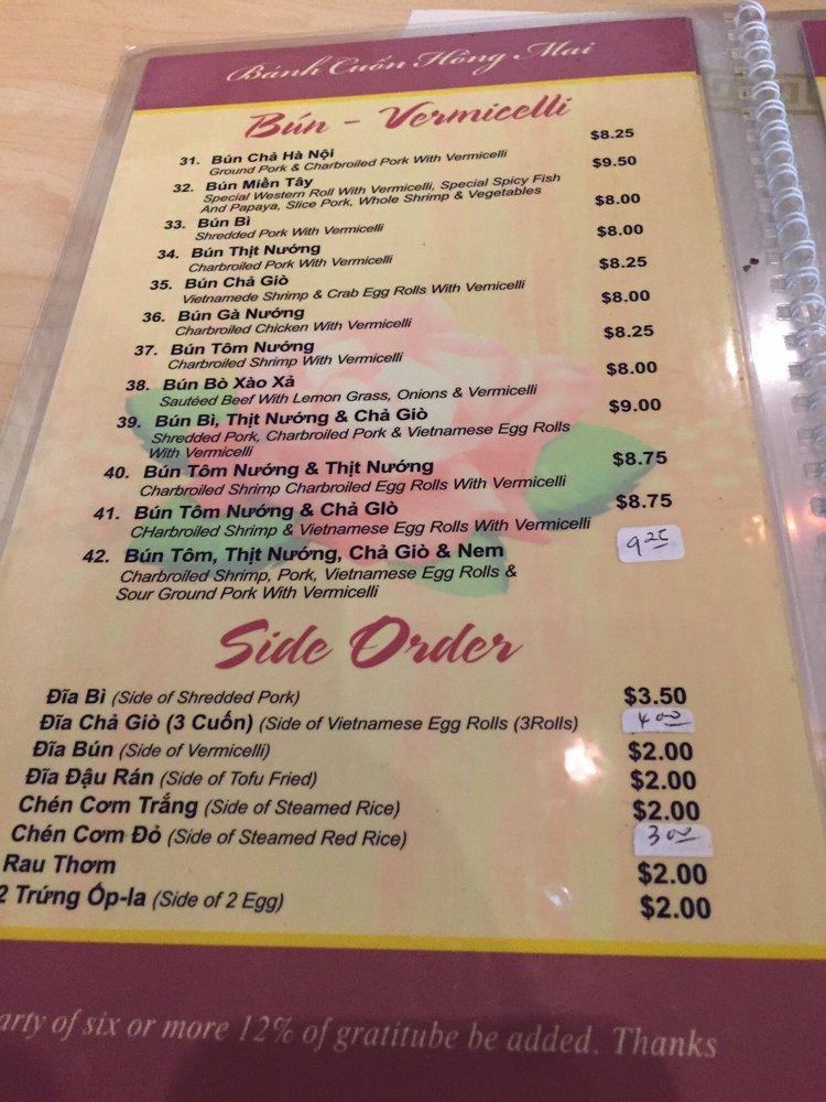 Menu at Hồng Mai Restaurant, Westminster, Bolsa Ave suite 113 & 114