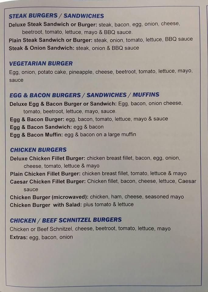 Menu at John's One Stop restaurant, Port Lincoln